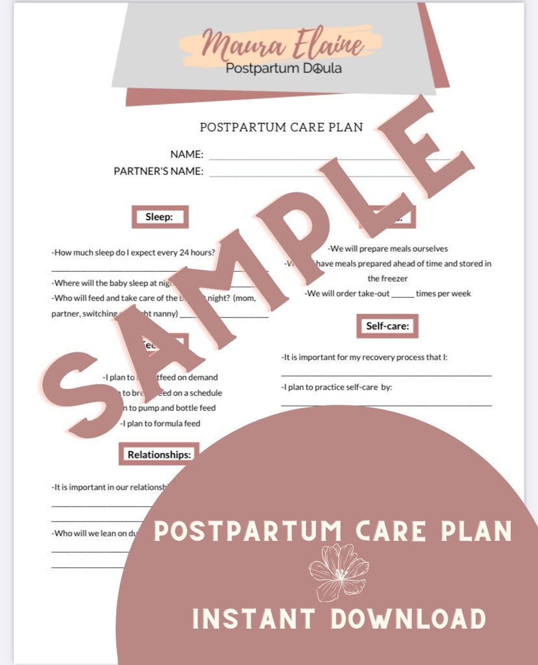 Postpartum Care Plan - Easing the Transition - Etsy