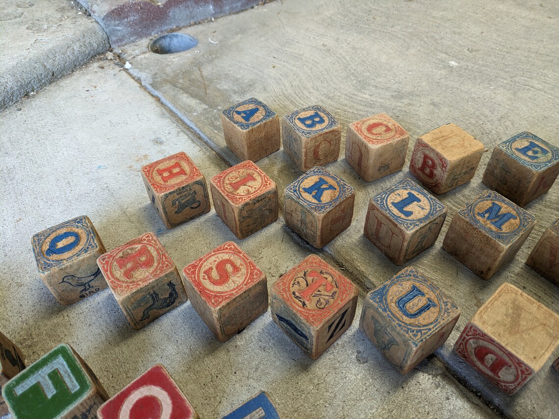 Antique Toy Wooden ABC Alphabet Blocks Victorian Safety Embossed ...