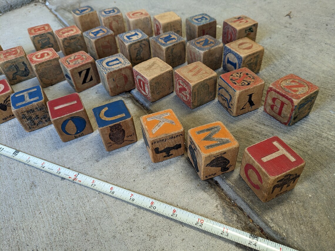 Antique Toy Wooden ABC Alphabet Blocks Victorian Safety Embossed ...