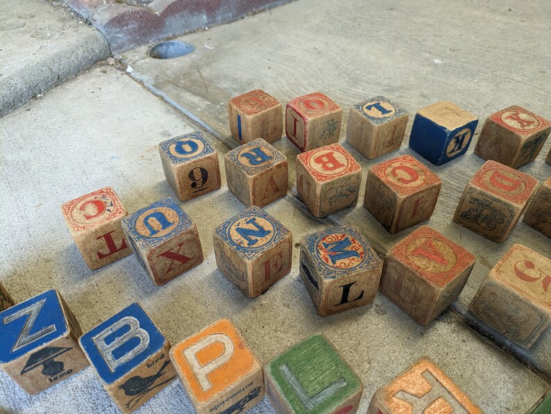 Antique Toy Wooden ABC Alphabet Blocks Victorian Safety Embossed ...
