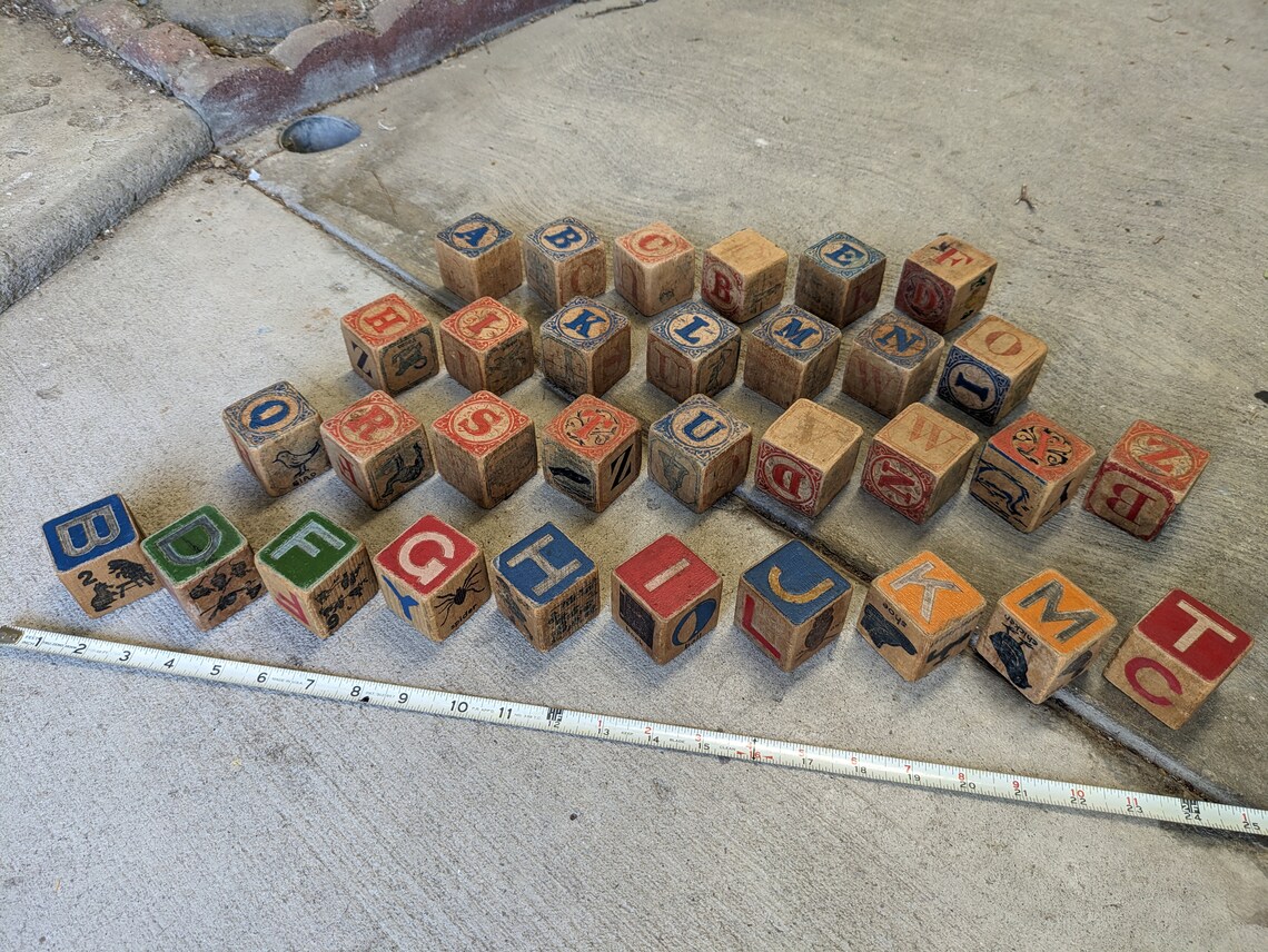 Antique Toy Wooden ABC Alphabet Blocks Victorian Safety Embossed ...