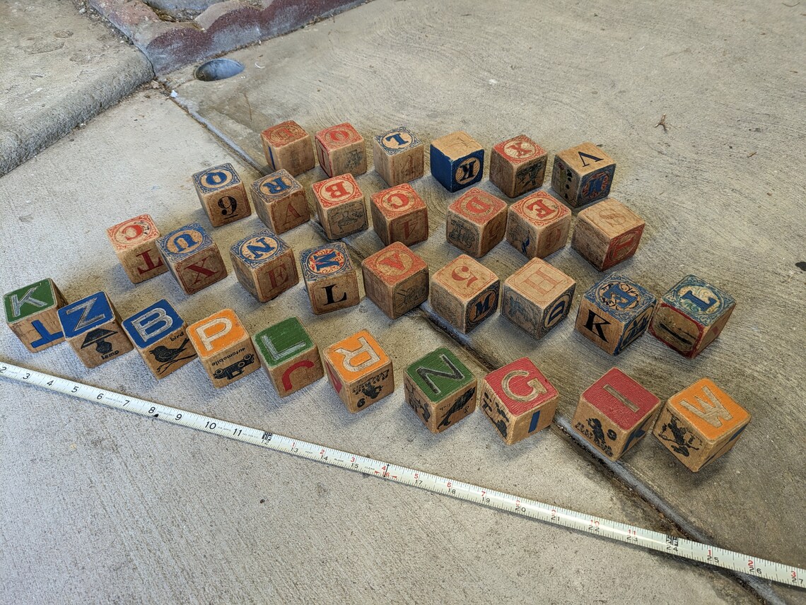 Antique Toy Wooden ABC Alphabet Blocks Victorian Safety Embossed ...
