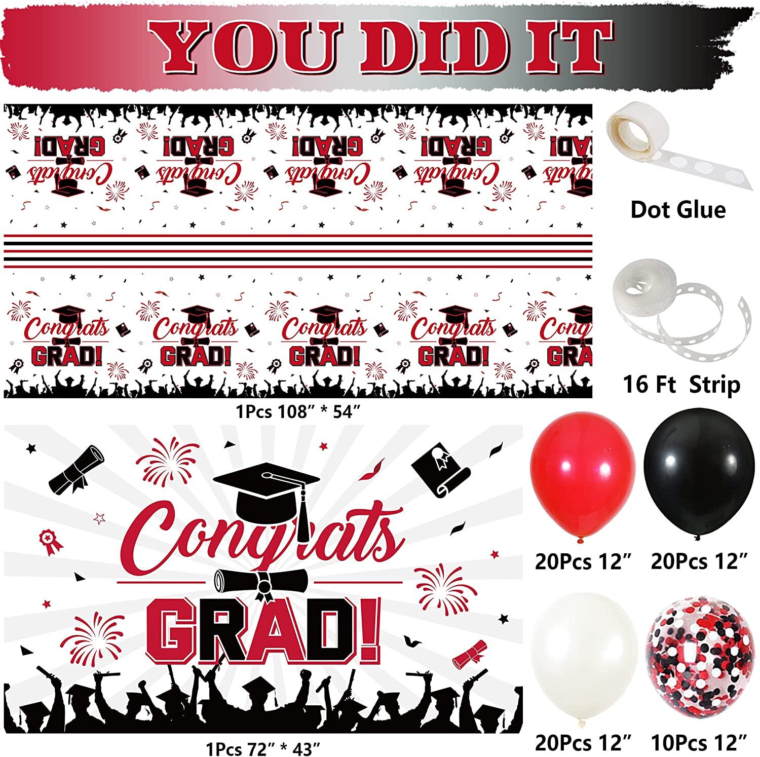 Graduations Blue Red Balloon Backdrop Banner Tablecloth - Etsy