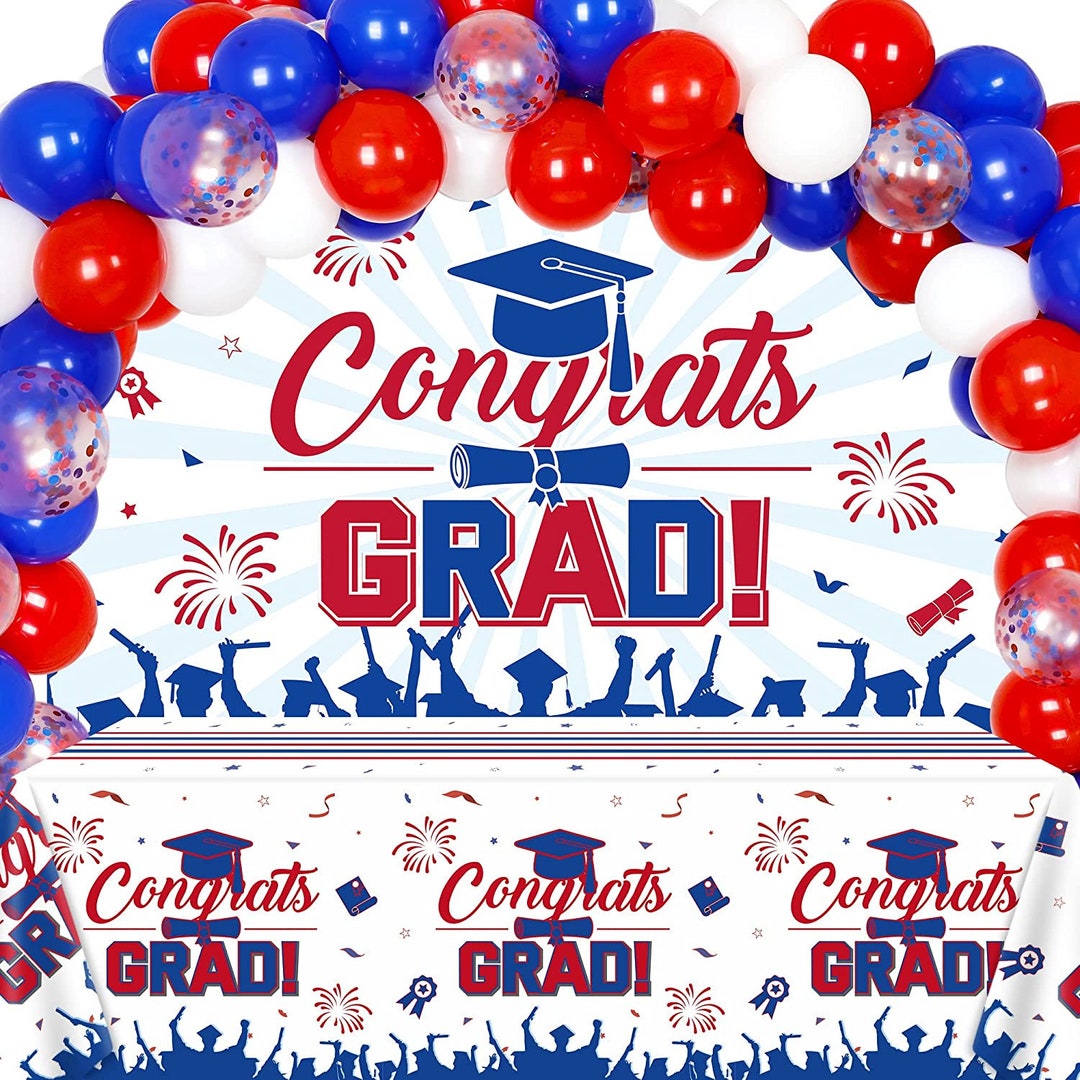 Graduations Blue Red Balloon Backdrop Banner Tablecloth - Etsy