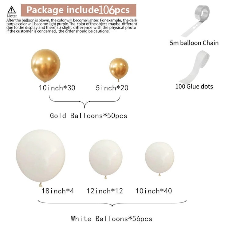 Set Matte White Gold Metallic Balloons Garland Arch Beautiful - Etsy