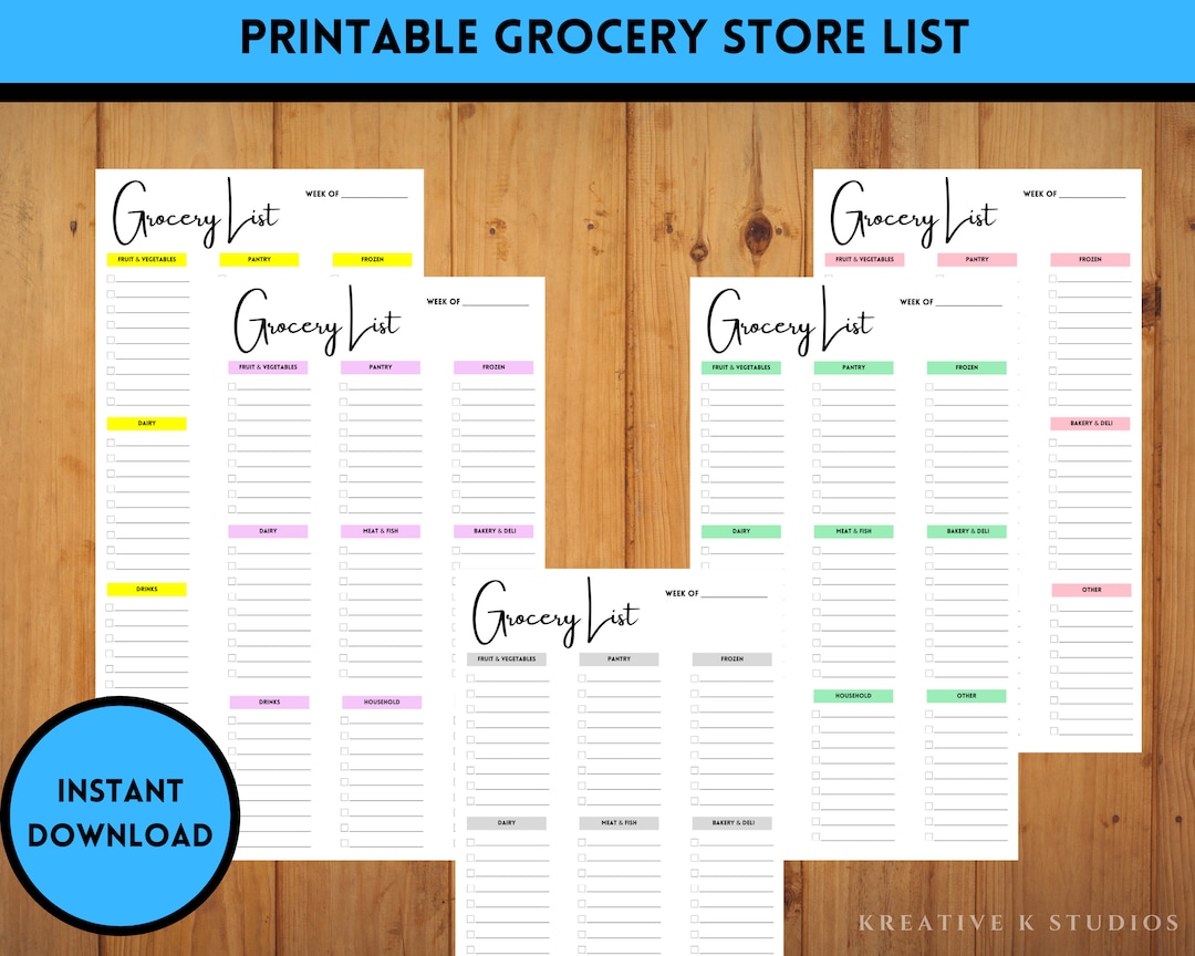 Instant Download Printable Grocery Store List - Etsy