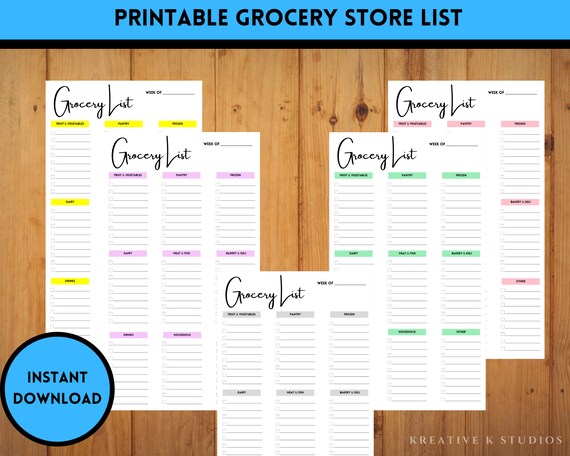 Instant Download Printable Grocery Store List | Etsy