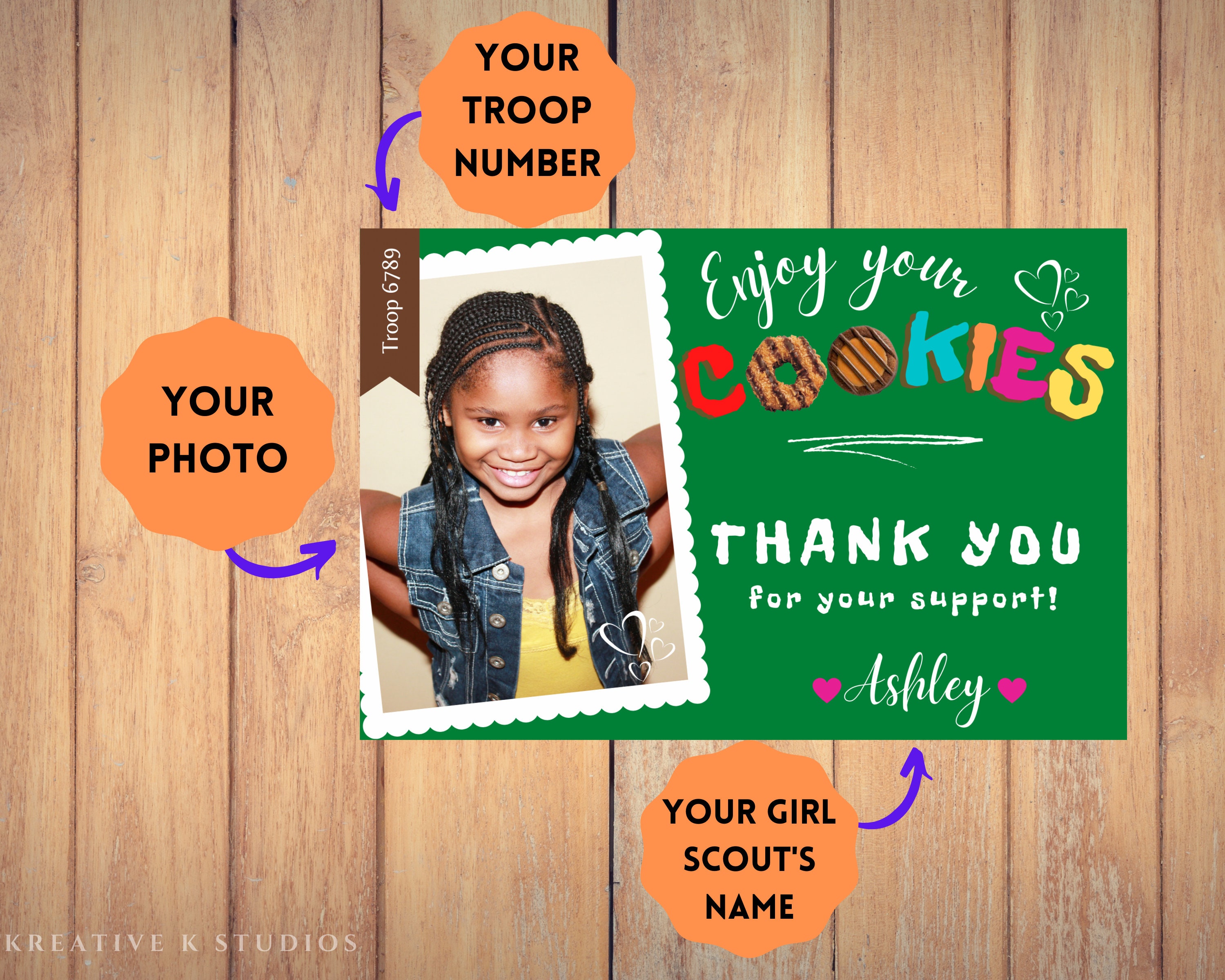 4x6 Girl Scout Cookie Custom Thank You Card With - Etsy