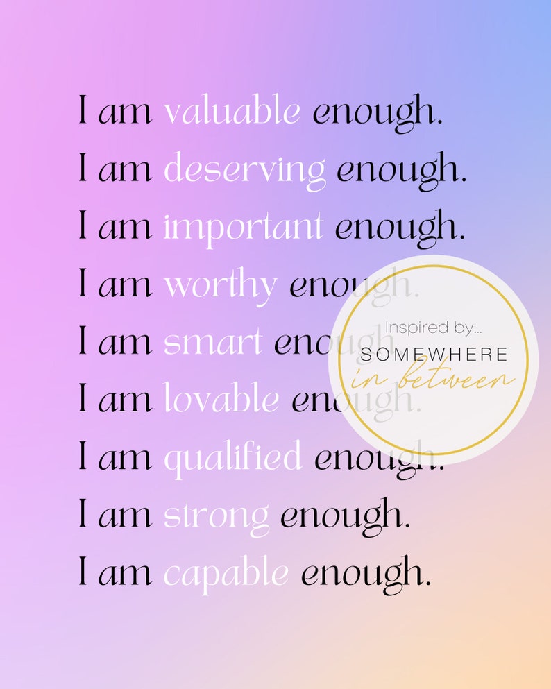 I Am Enough Affirmations Printable Wall Art 8x10, Gradient Wall Art ...