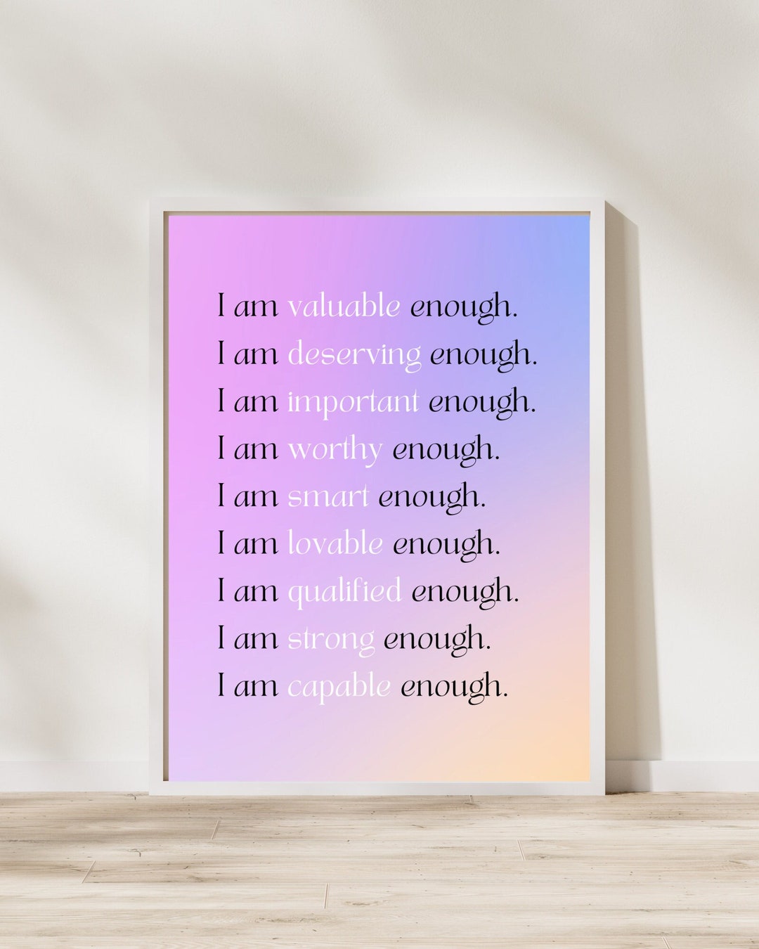I Am Enough Affirmations Printable Wall Art 8x10, Gradient Wall Art ...
