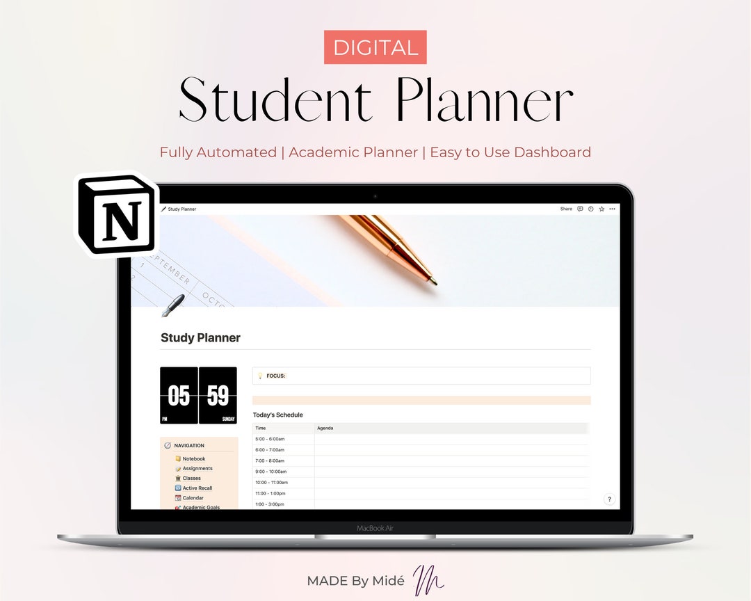 Notion Template Student Planner | Academic Planner School Planner for ...