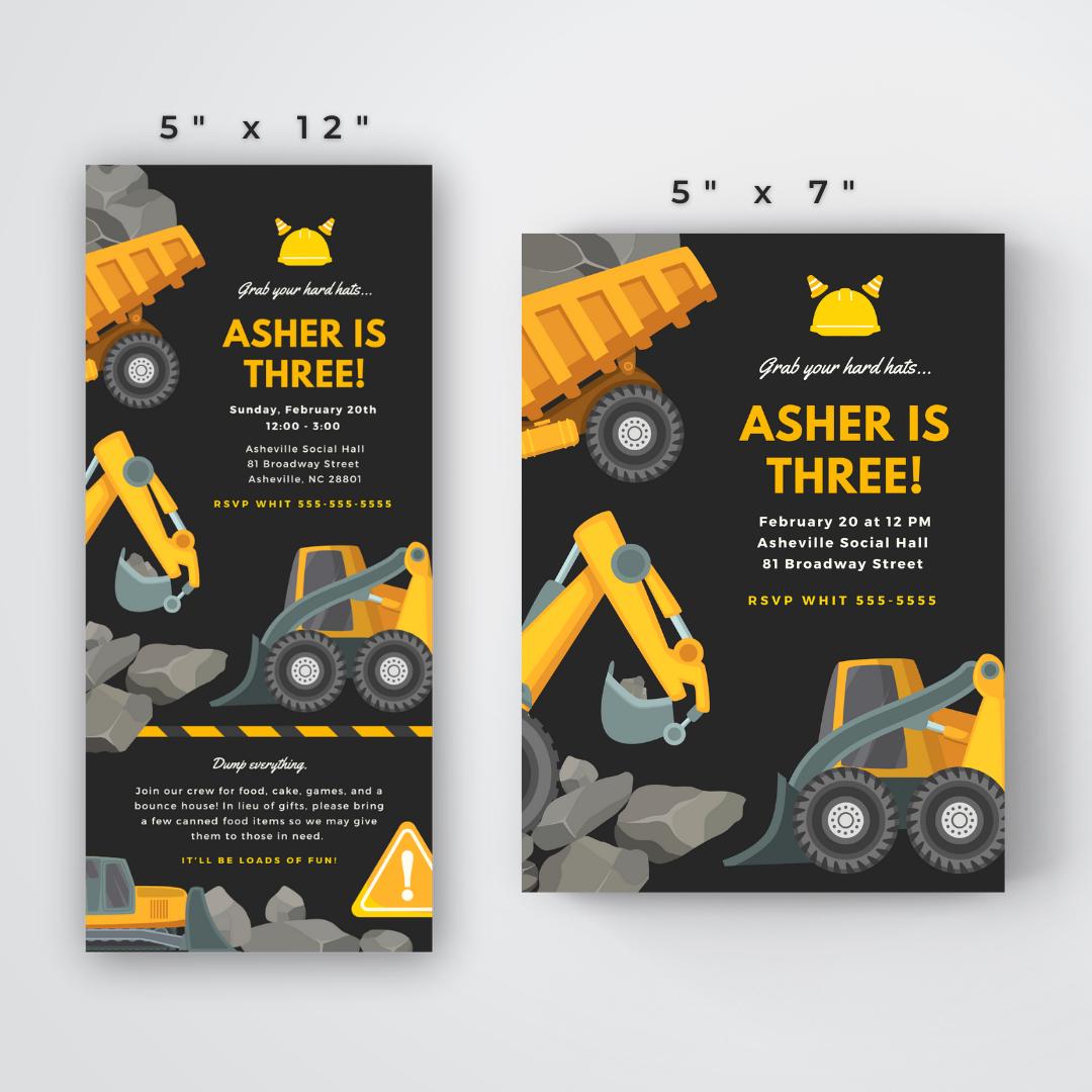 Editable Construction Party Invitation, Construction Birthday Invites ...