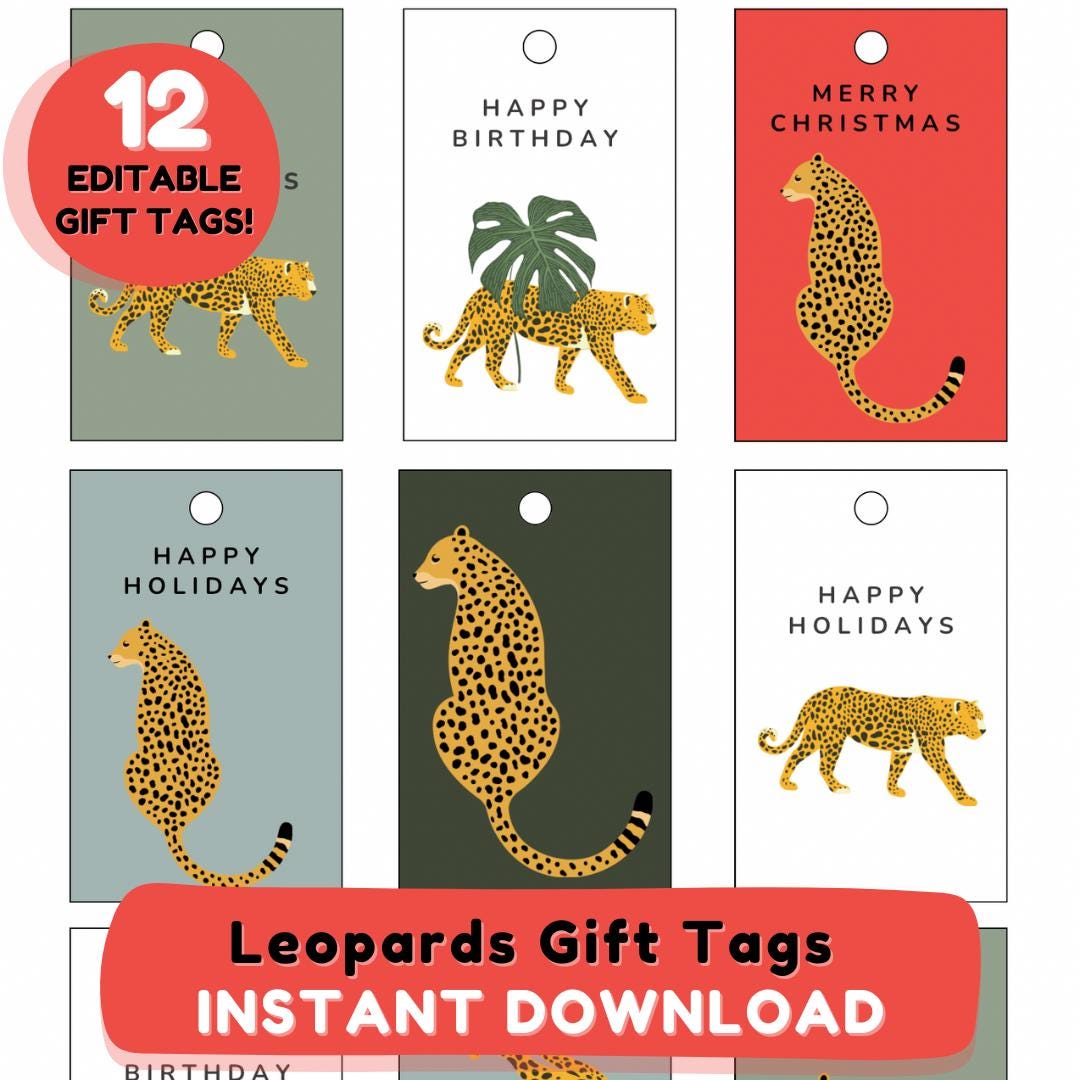 Leopard Gift Tags Editable Printable | Neutral Gift Tag | Instant ...