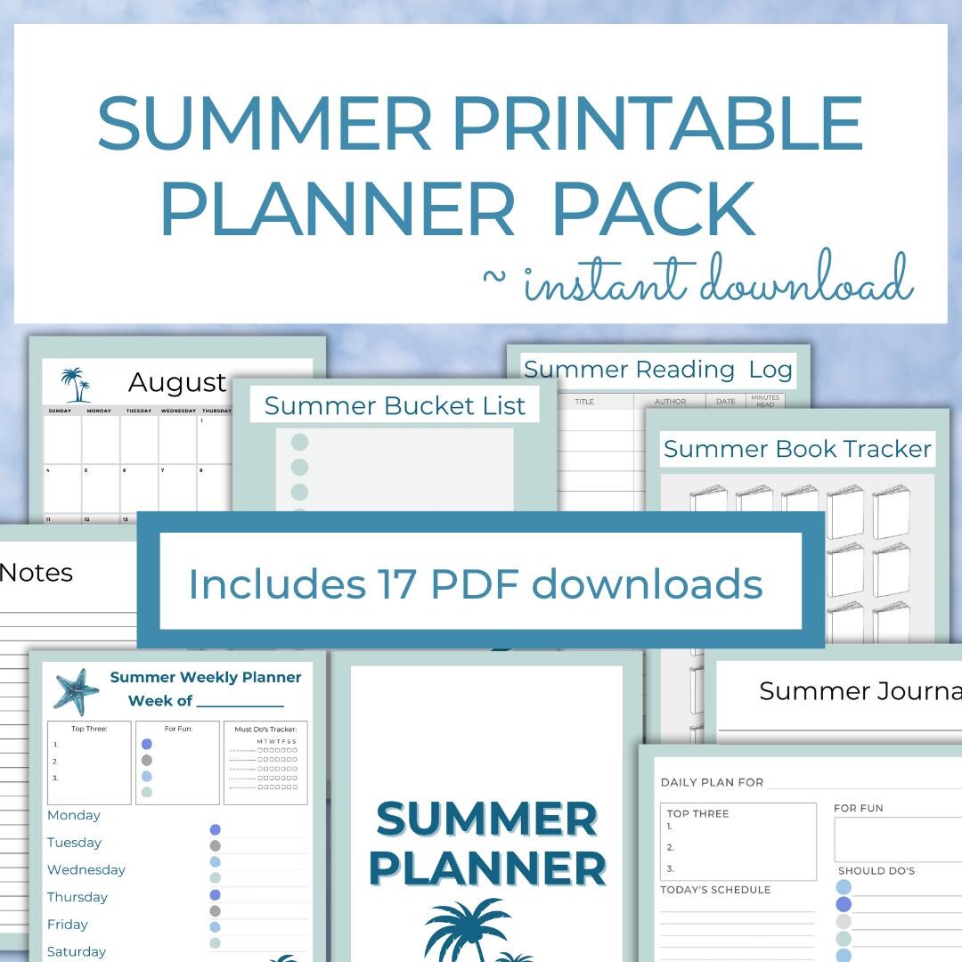 Summer Planner Printable Bundle, 2025 Summer Calendar, Summer Bucket ...