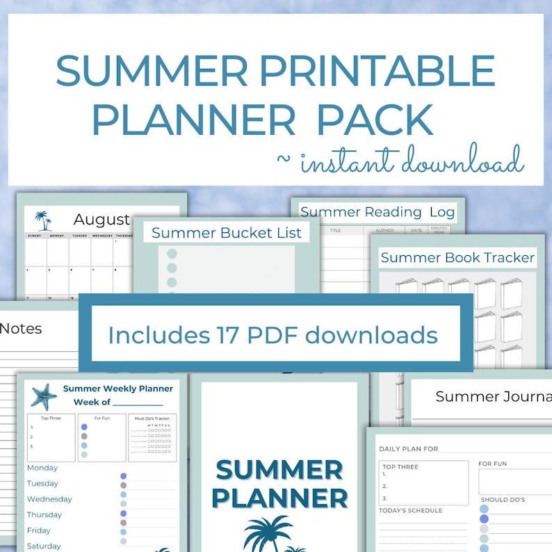 Summer Planner Printable Bundle, 2025 Summer Calendar, Summer Bucket ...