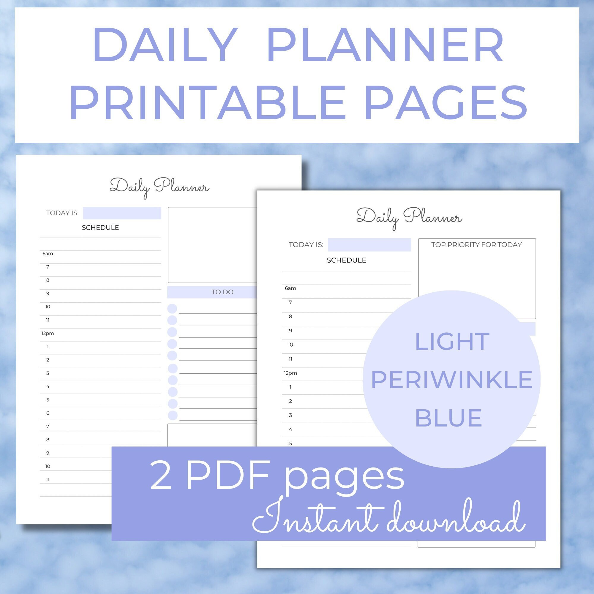 Periwinkle Daily Printable Planner Template - Daily Planner Pages for ...