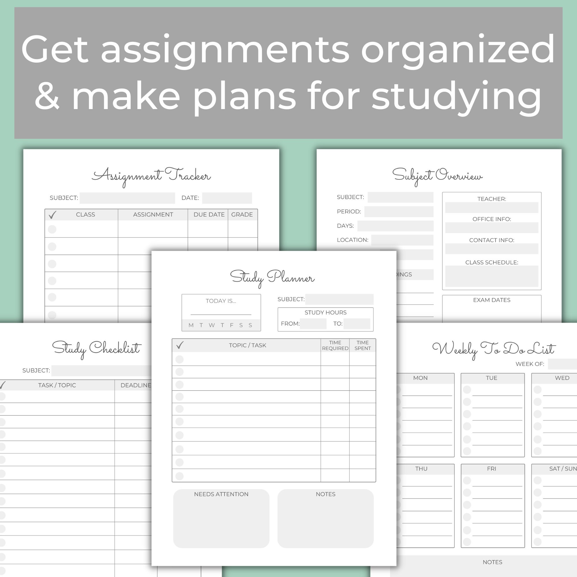 Academic Planner Simple, Studentplanner Printable, Black-and-white ...