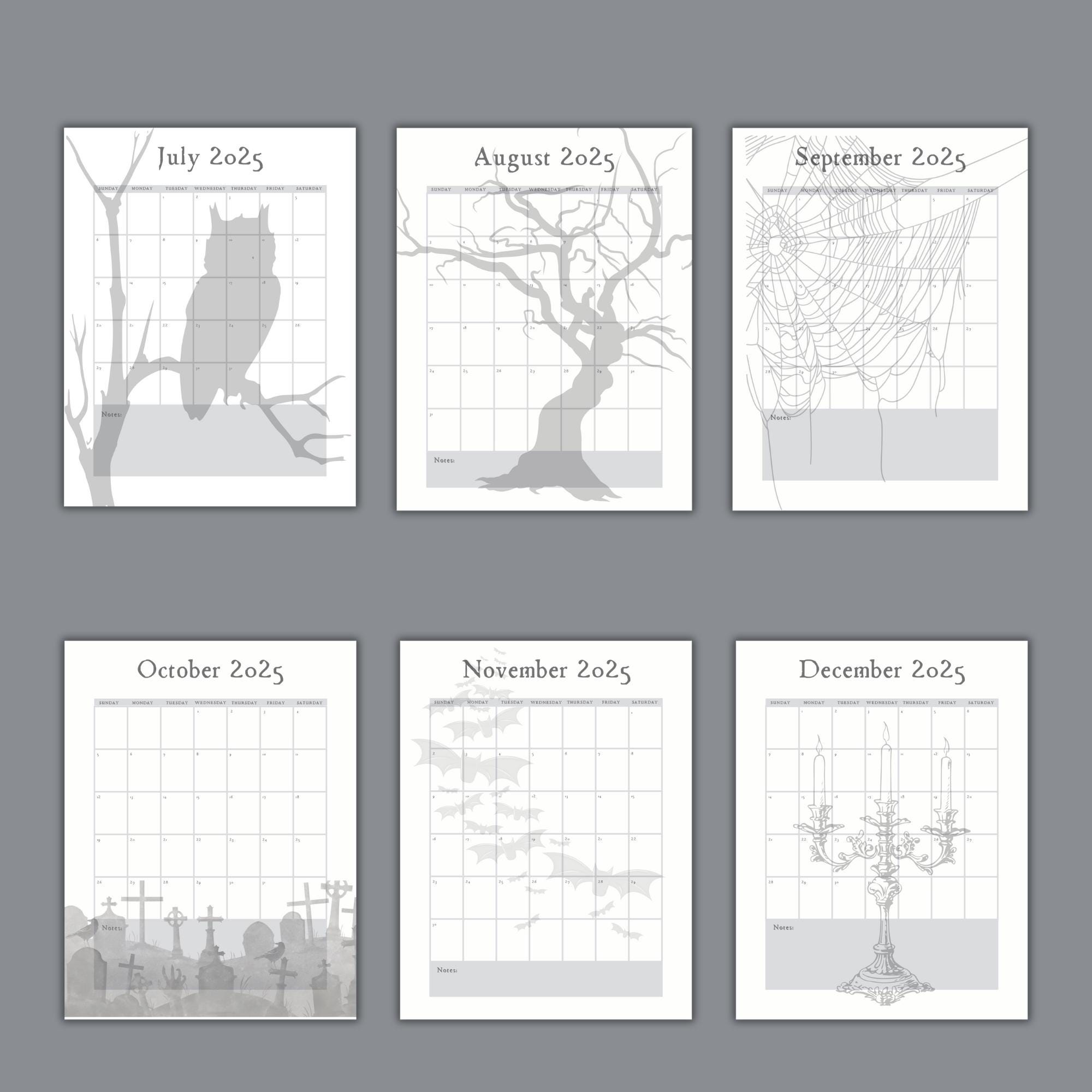 2025 Spooky Goth Calendar Download, Goth Printable Planner Pages ...