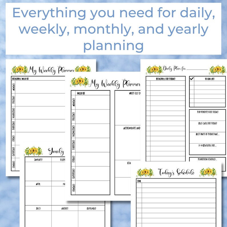Sunflower Academic Planner for Teens High School Planner School Planner ...