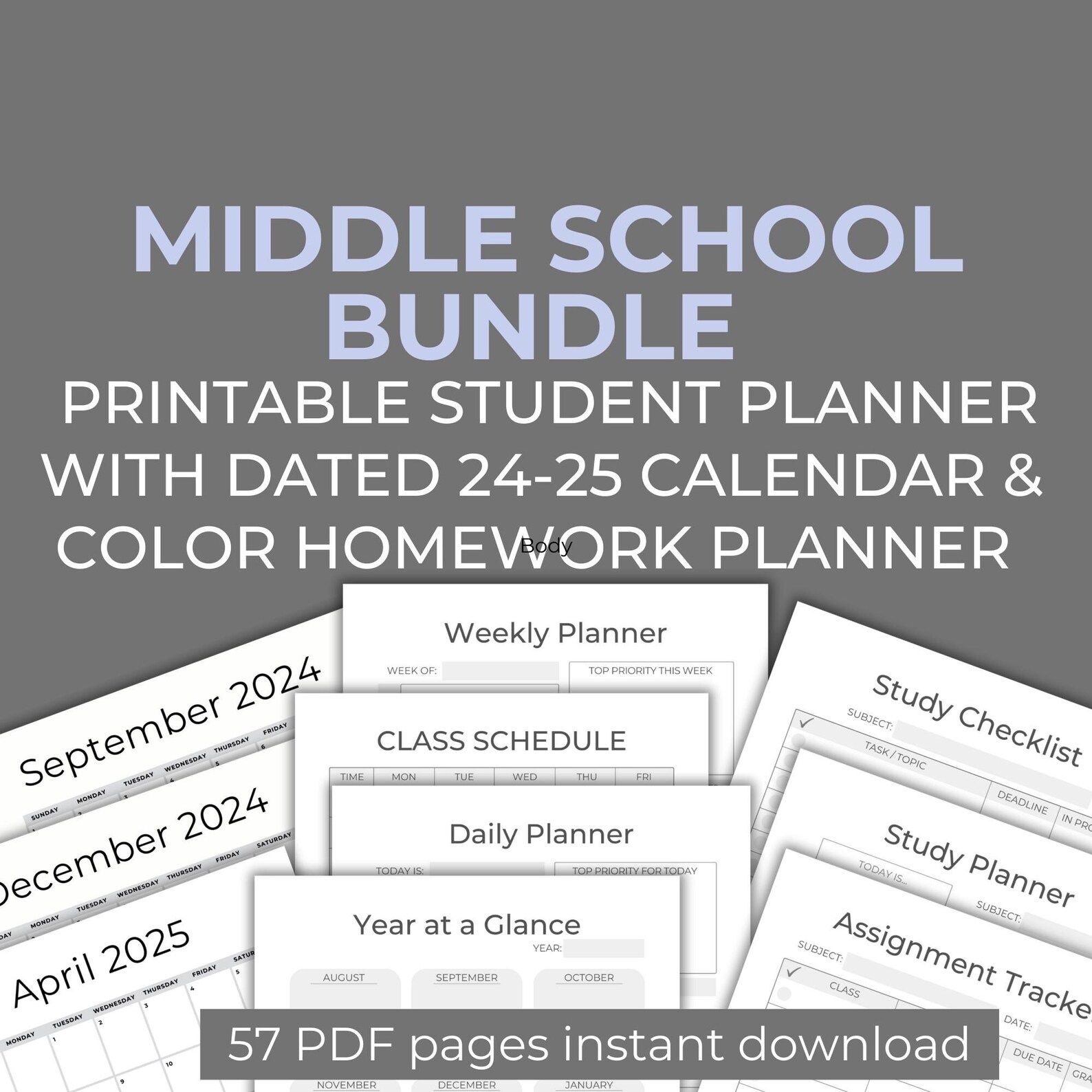 2025 Middle School Planner Printable, Middle School Organization ...