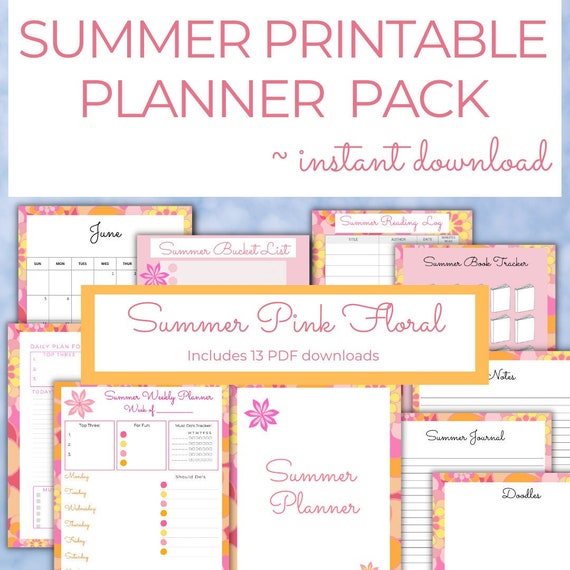 Summer Printable Planner for Teens and Tweens pink Floral - Etsy