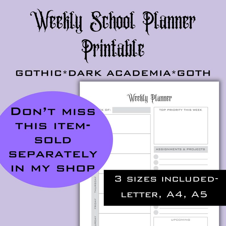 Dark Academia Planner Goth 2025 Calendar Download, Goth Planner Page ...