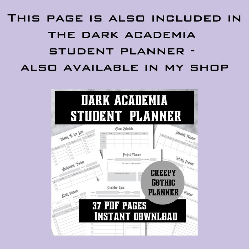 Spooky Printable Weekly School Planner, Printable Goth Planner Student ...