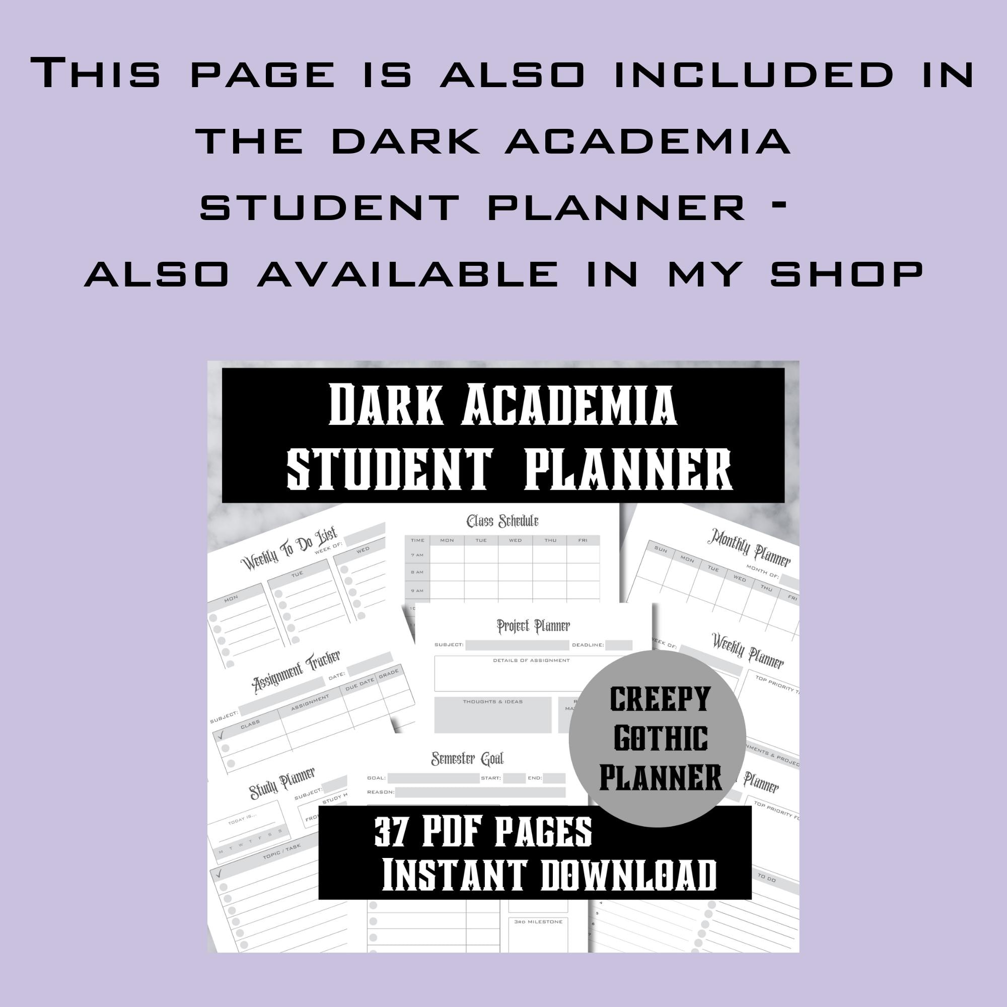 Spooky Printable Weekly School Planner Gothic Victorian, Weekly Student ...