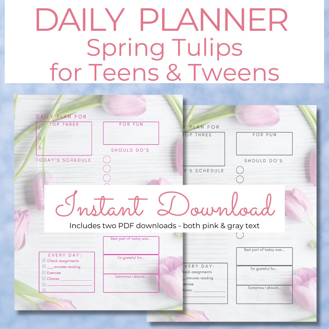 Spring Printable Daily Planner Bundle Spring Planner Variety for Teens ...
