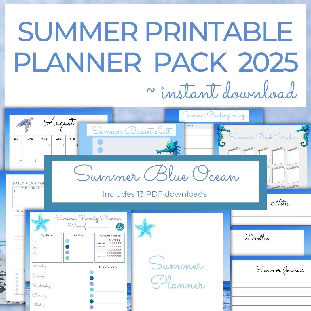 Summer Printable Planner 2025 Summer Calendar, Ocean Planner Printable ...
