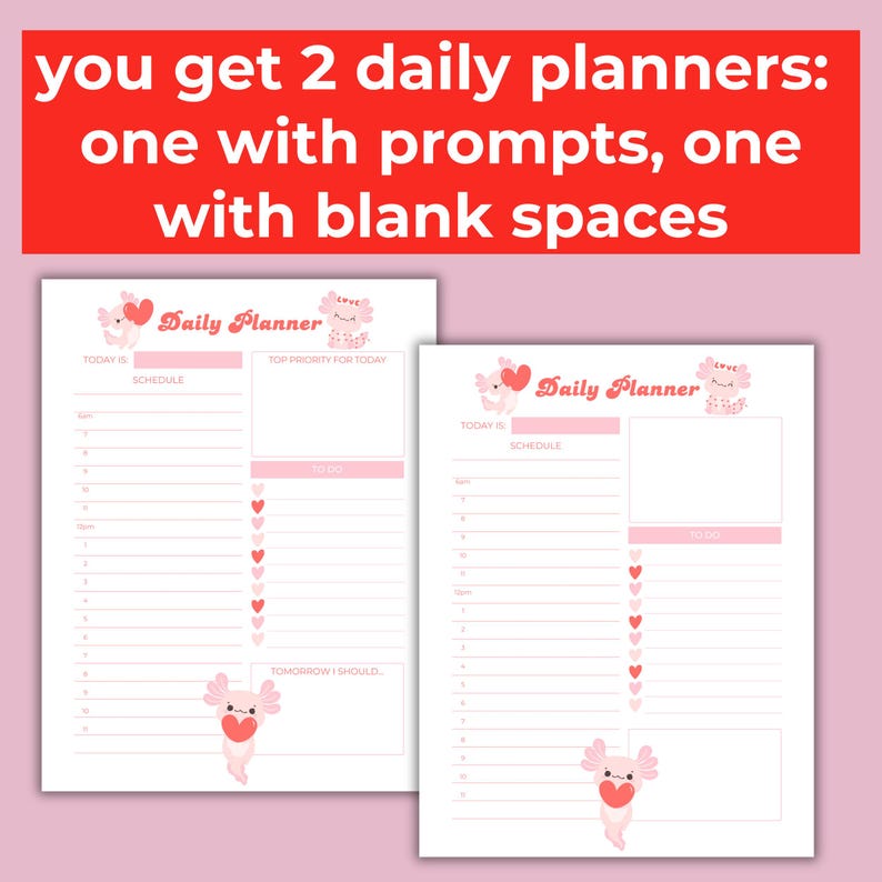 Cute Axolotl Printable Planner Pages PDF, Cute Animal PDF Weekly ...