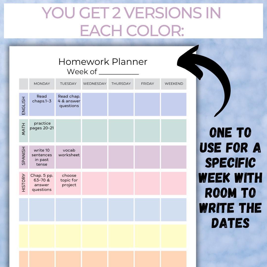 Homework Planner Printable, Middle School Planner, Study Planner ...