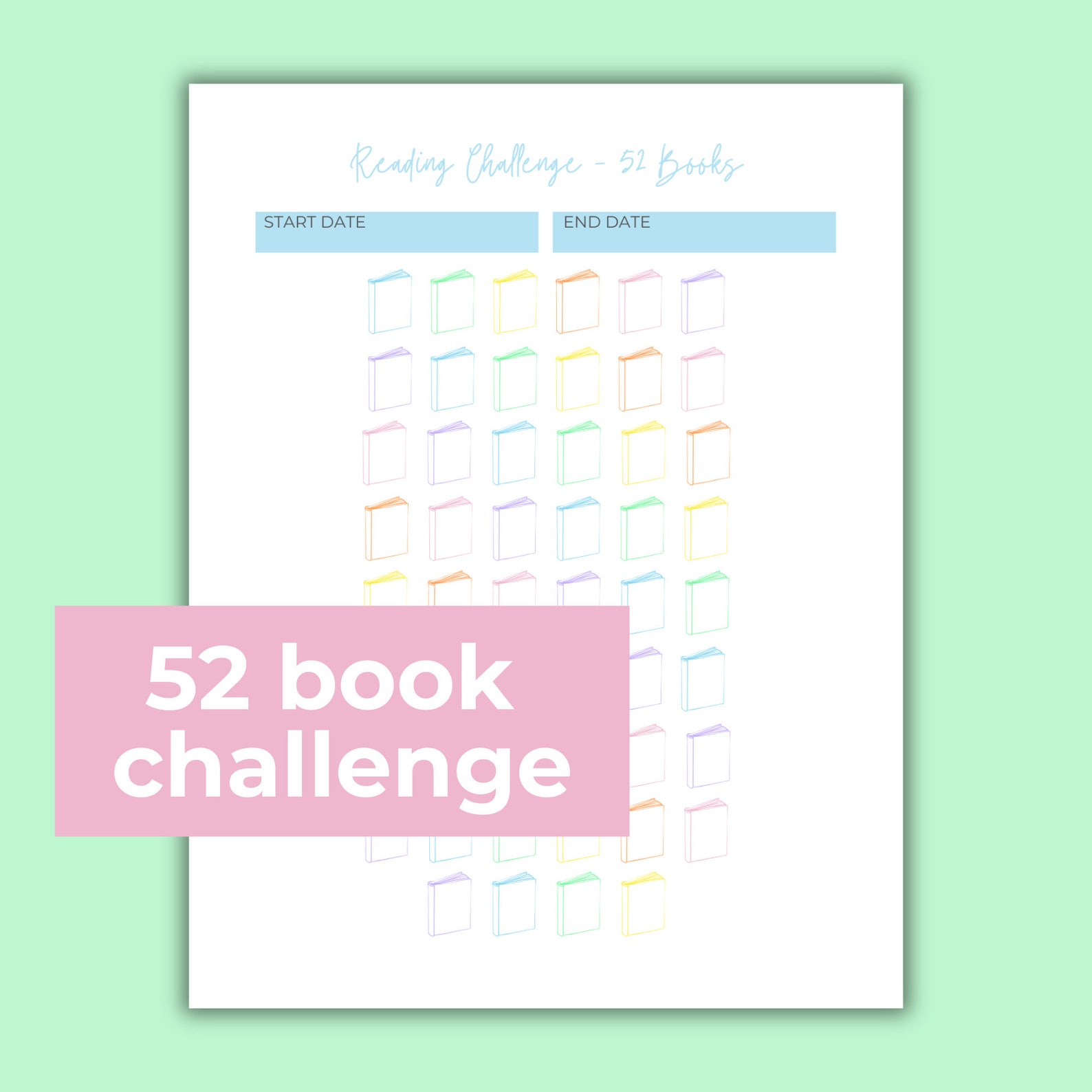 Reading Challenge 10, 25, 52, 100 Book Challenge Planner, 25 Book ...