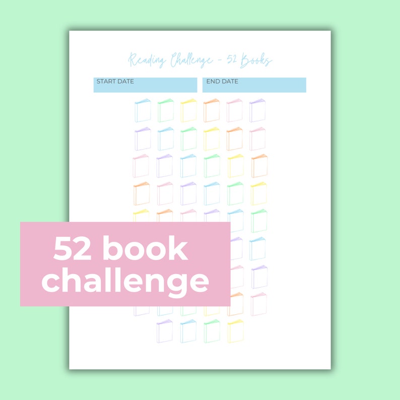 Reading Challenge 10, 25, 52, 100 Book Challenge Planner, 25 Book ...