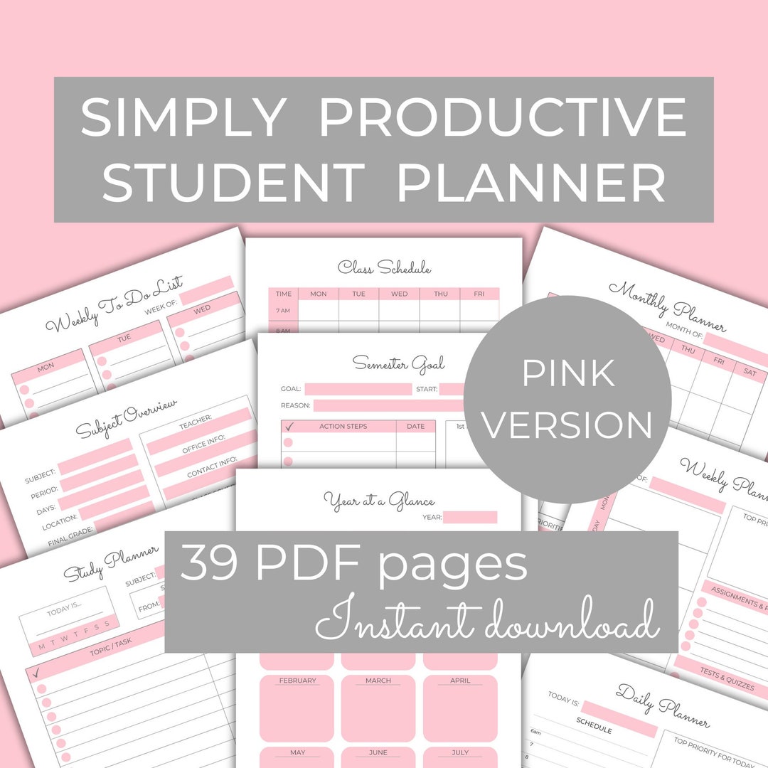 Pink Academic Planner Pdf, Middle School Organization, Study Goal ...