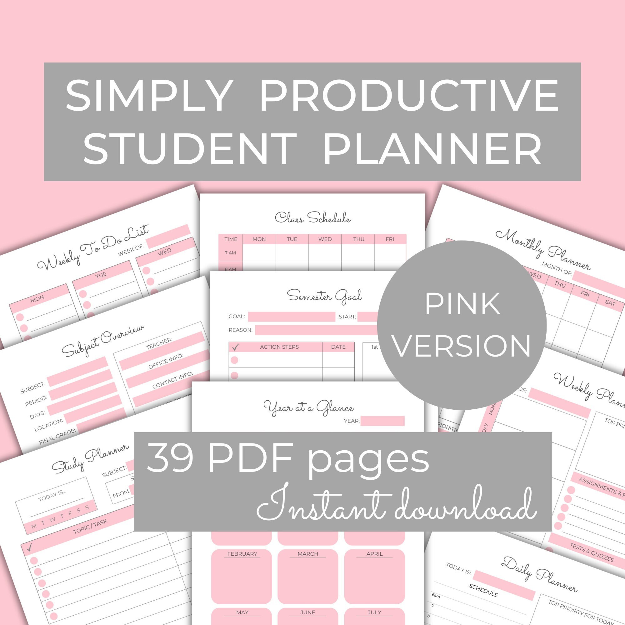 Pink Academic Planner Pdf, Middle School Organization, Study Goal ...