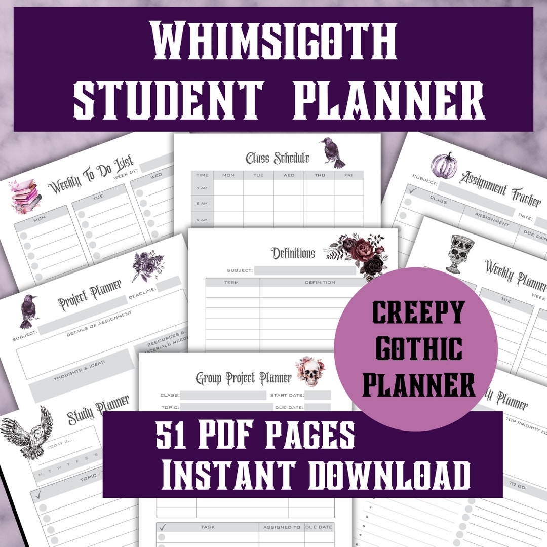 Whimsigoth Student Planner Printable, Dark Academia Printable Planner ...