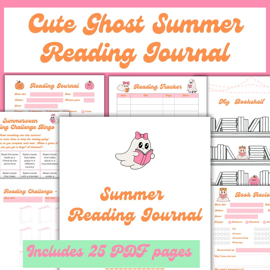 Cute Ghost Summer Reading Journal, Spooky Summer Reading Log, Printable ...