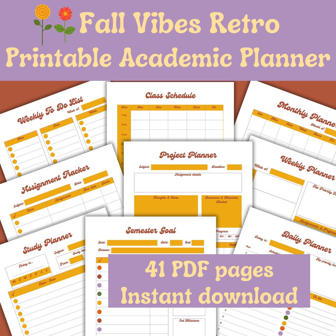 Groovy Planner Printable, Academic Planner, Fall Theme Printable ...