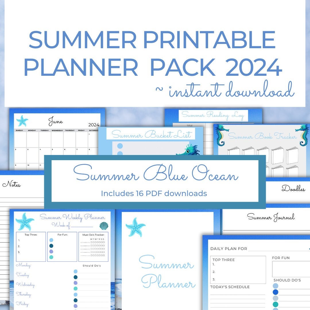 2024 Summer Break Planner, Printable Summer Bucketlist Ocean Beach ...