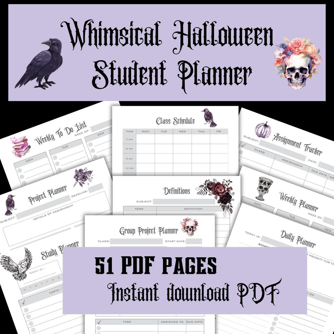 Whimsical Halloween Printable Student Planner, Dark Academia Planner ...