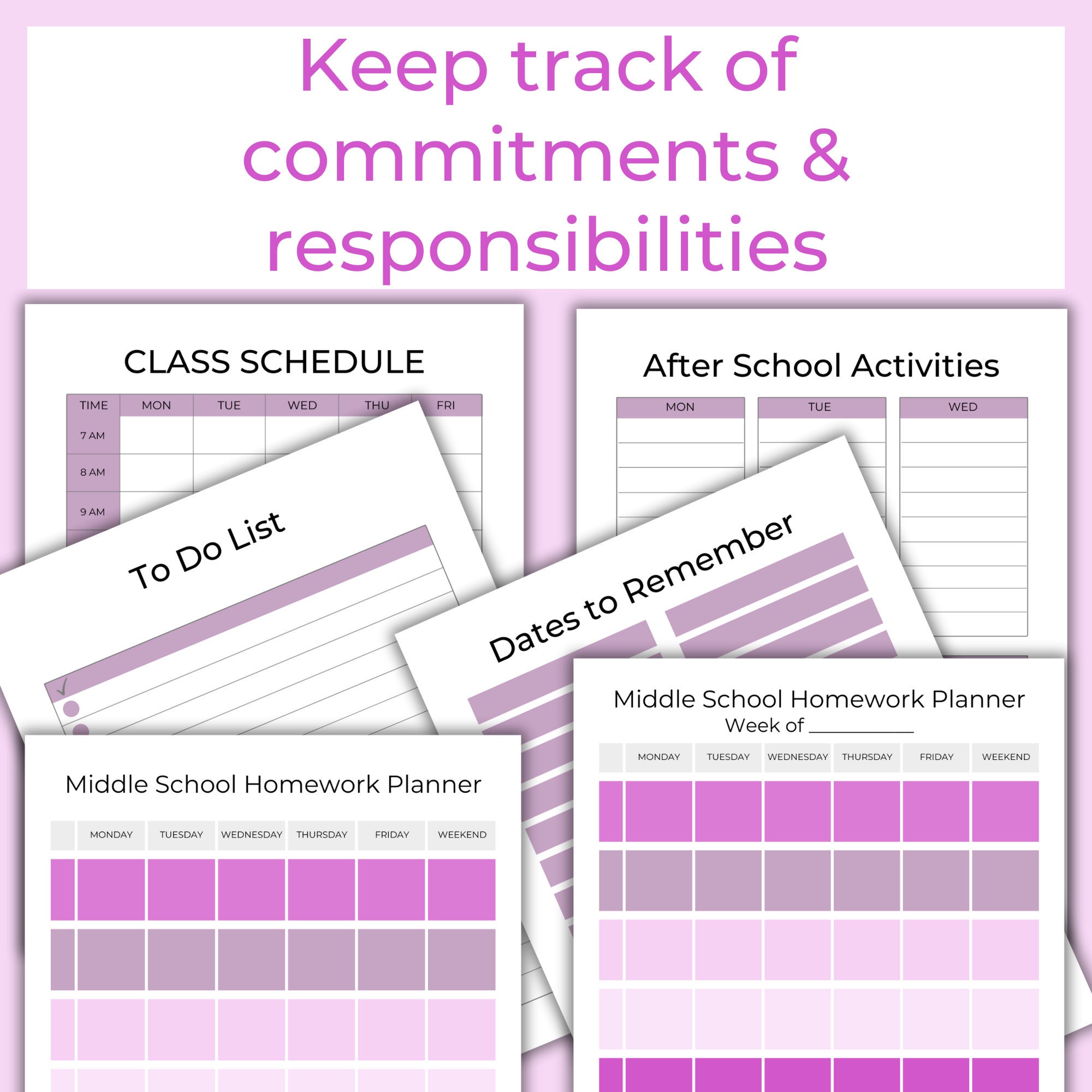 Purple Middle School Student Planner Printable, Pretty Planner Middle ...