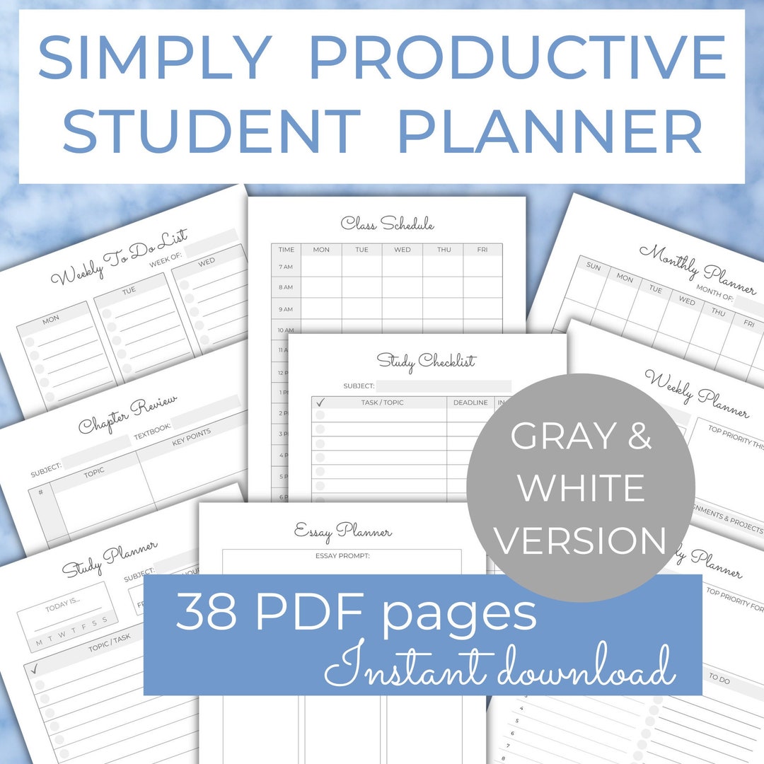 Buy Study Planner Printable, Simple Planner for Teens, High School ...