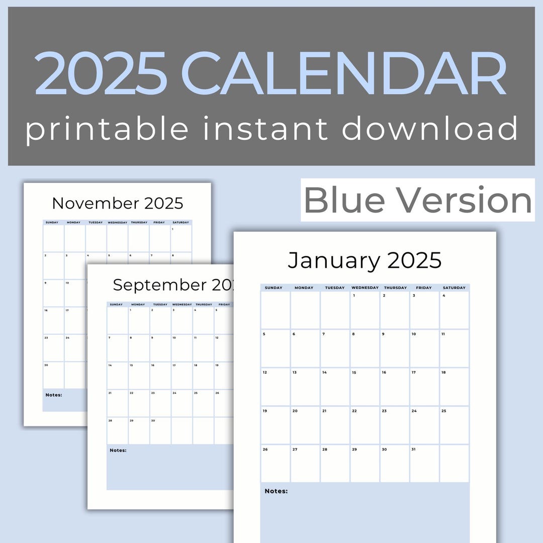 Printable Calendar 2025 Monthly, Blue Calendar 2025 Printable Vertical ...