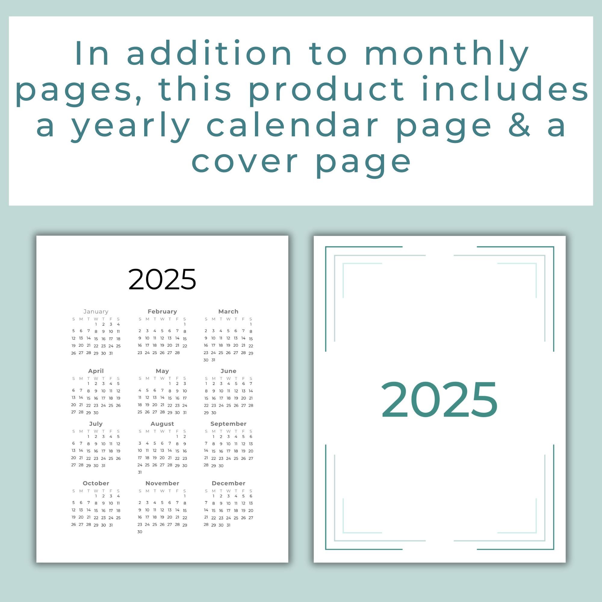 Green Printable Calendar Pages 2025, Calendar for Planner, Simple ...