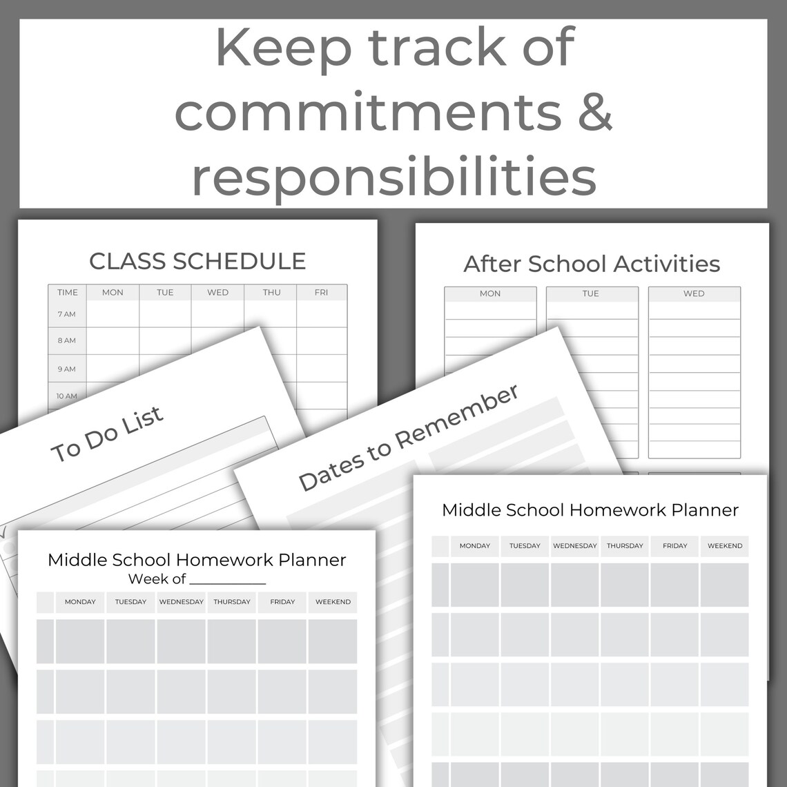 2025 Middle School Planner Printable, Middle School Organization ...