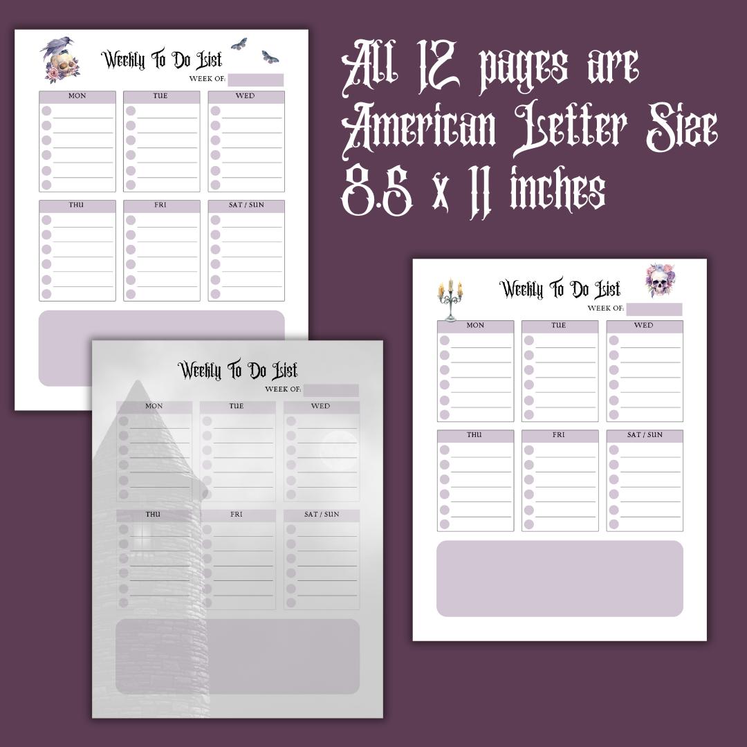 Dark Gothic to Do List Printable Planner Pages, Spooky Printable Weekly ...