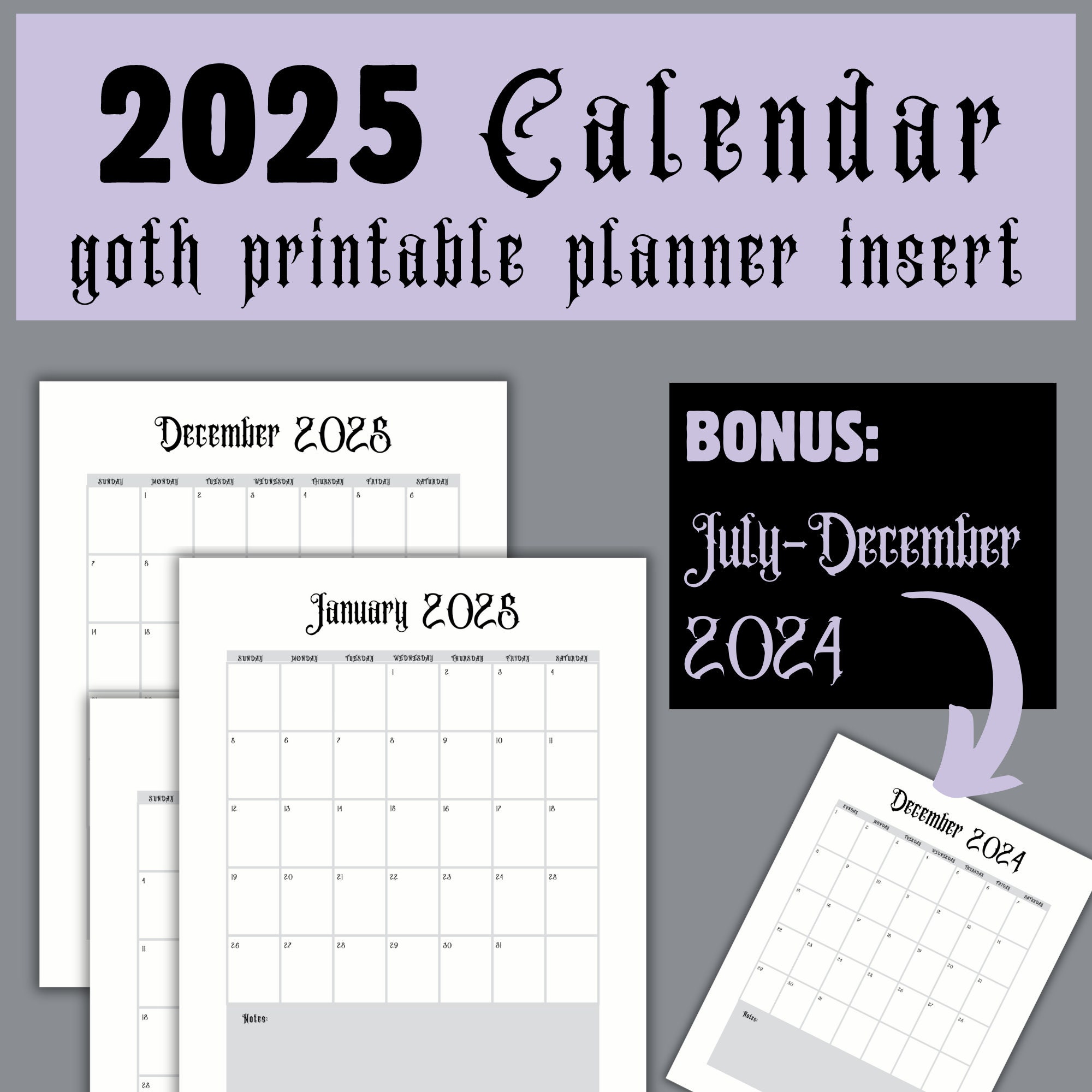 Dark Academia Planner Goth 2025 Calendar Download, Goth Planner Page ...