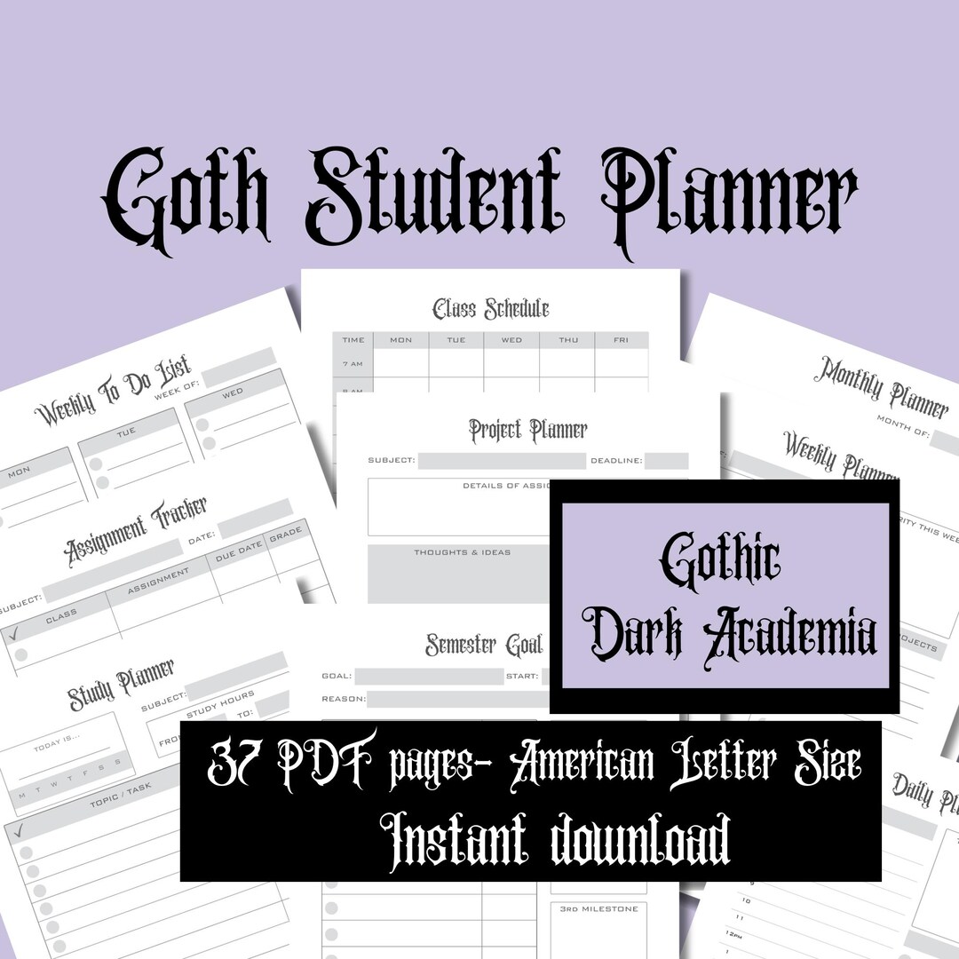 Goth Printable Student Planner for Teens, Dark Academia Planner Inserts ...