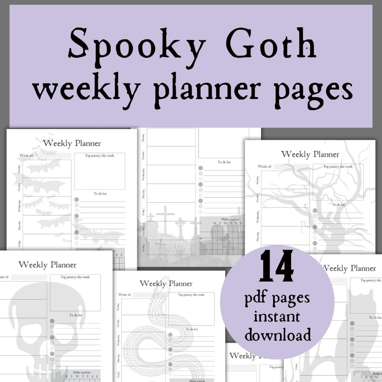 Spooky Weekly Planner Pages, Weekly Planner Gothic Victorian Printable ...